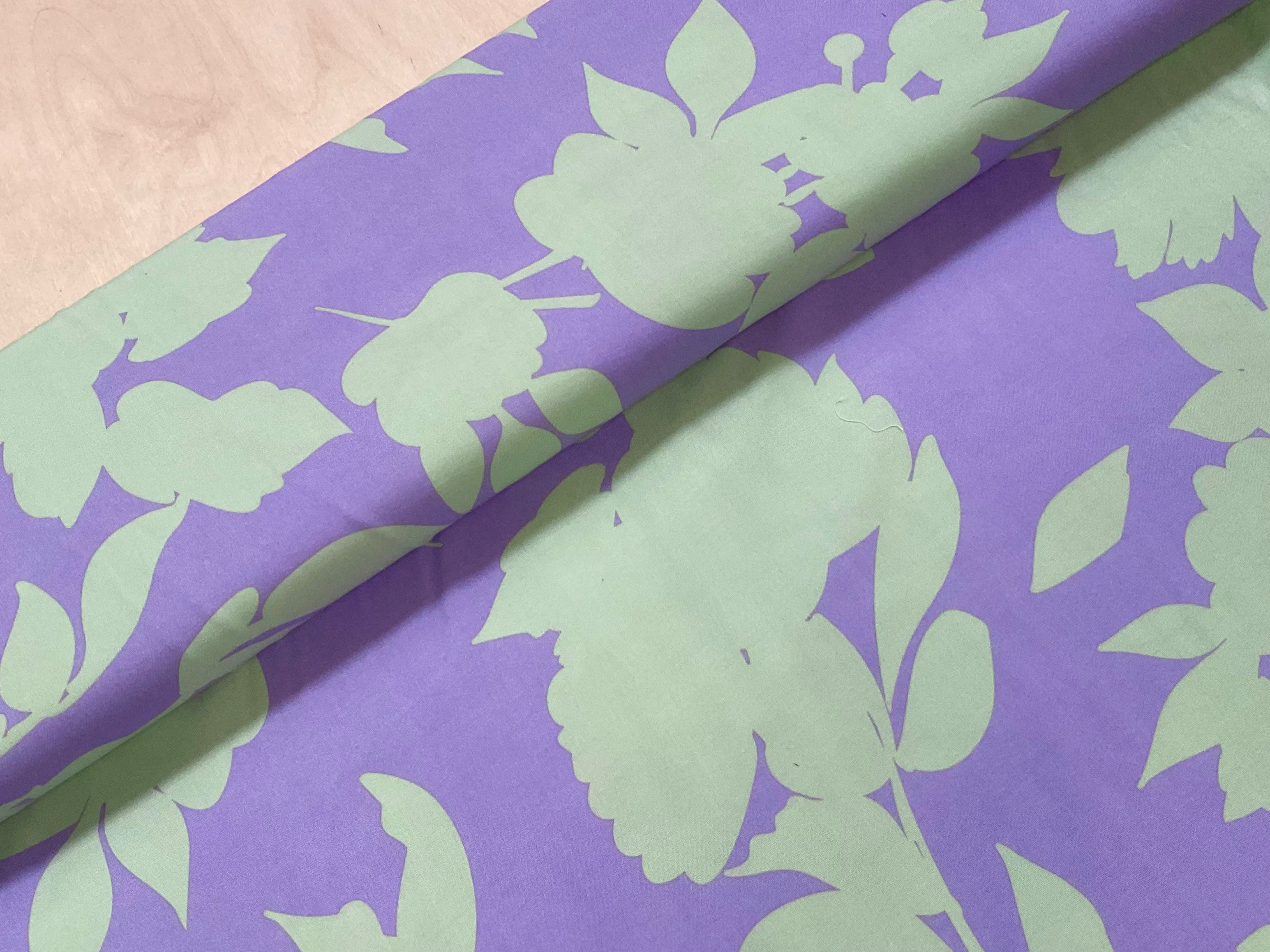 Large Mint Flower on Lilac Viscose Challis – Little Legs Fabrics