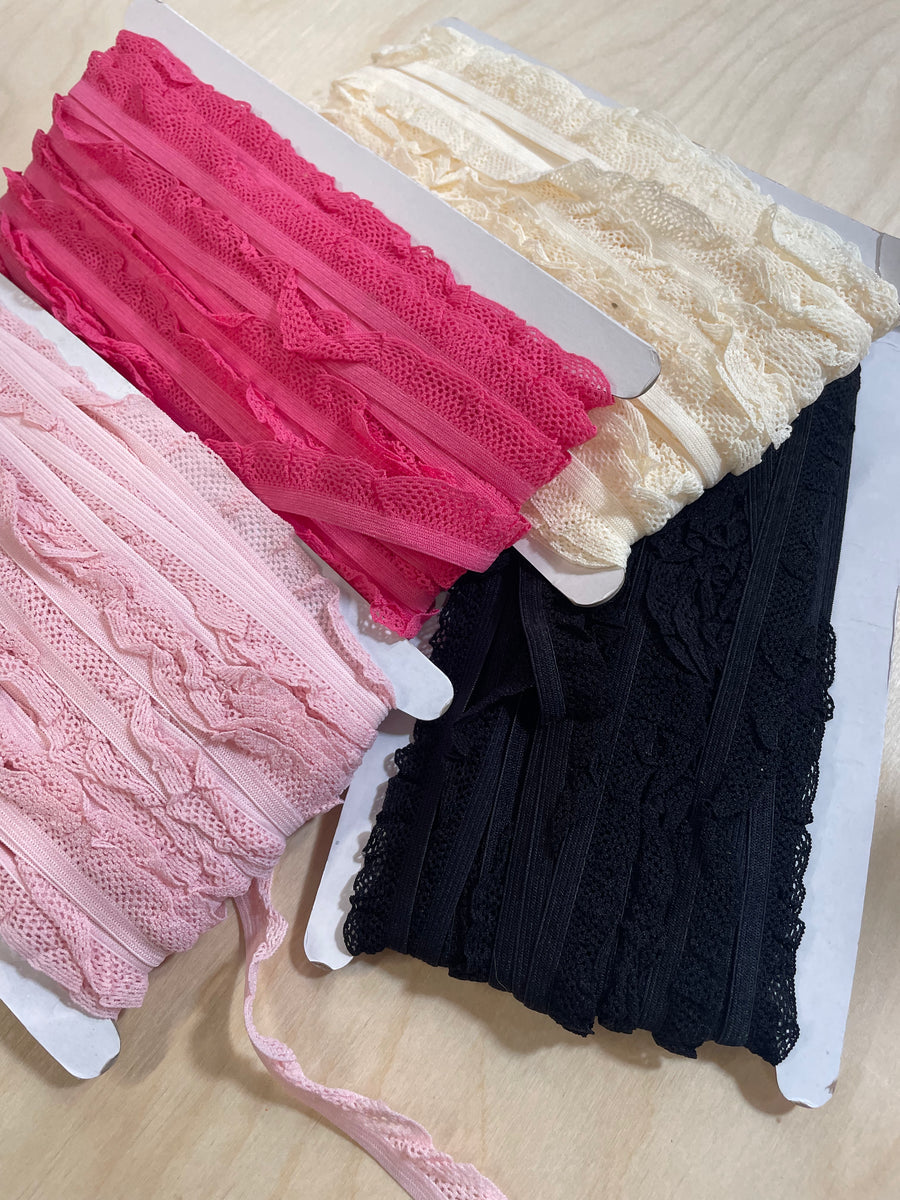 Frilly Lace Elastic - Various Colours – Little Legs Fabrics